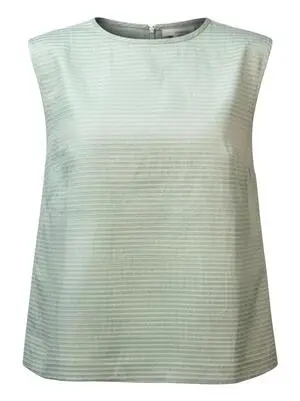 STOVARIA Pure Silk Textured Structured Sleeveless Top - Green