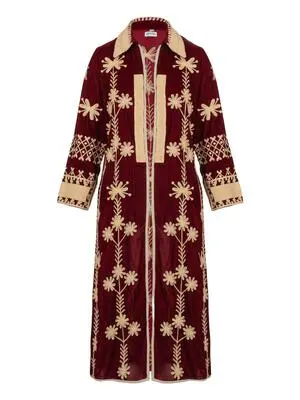 ANTRA DESIGNS Suki Claret Silk Velvet Coat - Red