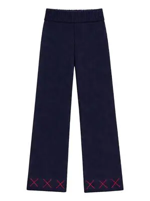 REN CORDEZA Hand Embroidered Sloe Knit Trousers Tall Length - Blue
