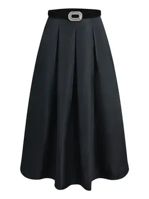 ROCH PEREL Black / Silver Embellished Velvet Belt Taffeta Skirt - Black/silver