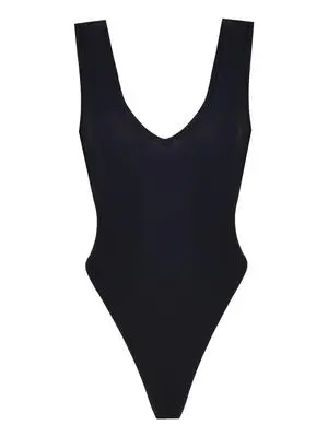 NO'DESIGN V-neck Thick Strap Navy Bodysuit - Blue