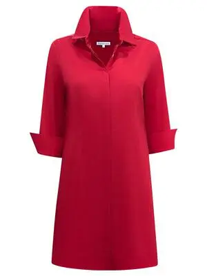 PERLAVERA Ciam Solid Cotton Satin Three Quarter Sleeve Length Slim Fit Mini Dress