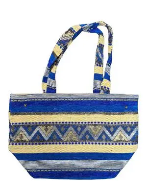 BERBER LEATHER Neutrals The Nador Small Expandable Fabric Tote - Blue
