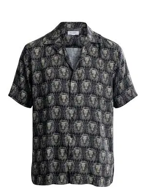 STOVARIA Twill Silk Shirt – Soft Baroque Bull Print Statet - Black