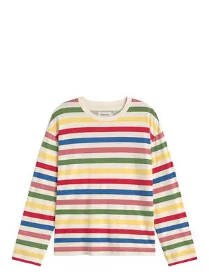 THINKING MU Emily Multicolor Striped Long Sleeve T-shirt - Red