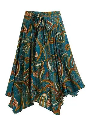 LUMINA ELIGMA Bohemian Midi Skirt Teal Paisley - Blue