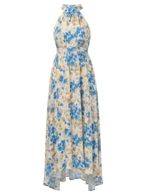 FRANCHETTI BOND Rosamunda Pansies Halterneck Dress - Blue