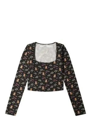 CLOUD HAVEN Long Sleeve Tan Pit Bull Square Neck Tee In Black