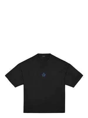 VIRAGO Black / Blue Borage Boxy Minimalist T-shirt With Embroidery In Black - Black/blue