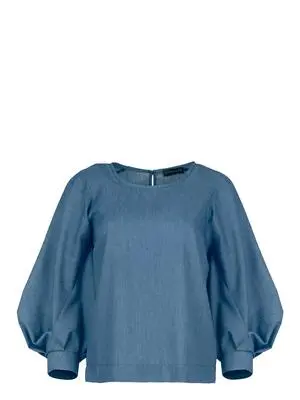 CONQUISTA Indigo Top With Bishop Sleeves - Blue