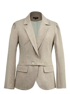 SMART AND JOY Micro Houndstooth Strap-on-side-waist Jacket Beige - Brown