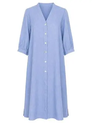 LUELLA FASHION Renee Button-up Linen Midi Dress - Blue