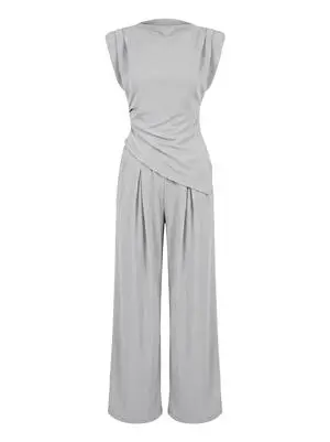 TANTRA SPAIN SL Set Of Straight Trousers And Side Pockets. Short Sleeve Top With Asymmetrical Length - Grey