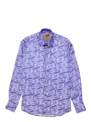 GRESHAM BLAKE Scratchin' Cats Silk Shirt - Blue