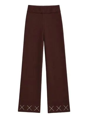 REN CORDEZA Hand Embroidered Chestnut Knit Trousers Regular Length - Brown