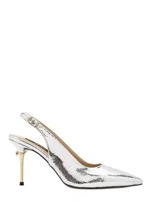 ILVI Panya Leather Heeled Sandal With Snake Print - Silver