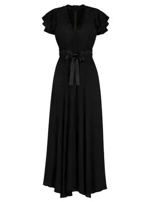 ROSE & NANCY Chloe Lace Detail Tie Waist Maxi Dress - Black