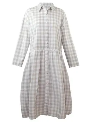 ZENZEE Neutrals Cotton Linen Gingham Shirt Dress Natural - White