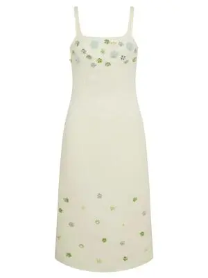 SOUR FIGS Green / Yellow Floral Embellished Midi Dress In Green Almond - Green/yellow