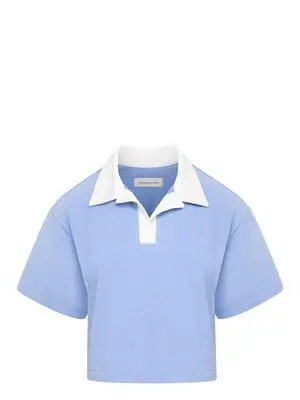 MANDRAGORA Cotton Cropped Top With Collar– Goia - Blue