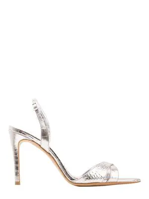 GINISSIMA Thea Crocodile Effect Leather Sandals Silver
