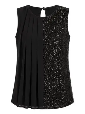 NUVV COLLECTION Nuvv Collection Sleeveless Sequin And Pleated Blouse Black