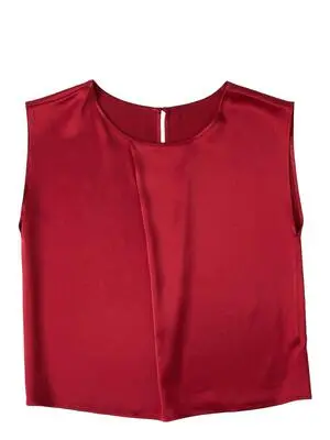 SOFT STROKES SILK Pure Silk Sleeveless Boxy Fit Cropped Blouse - Red
