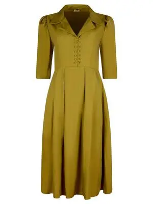 NUMBAT Constance Cotton Coat Collar Midi Dress – Olive - Green