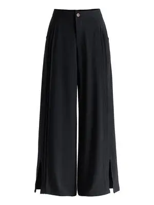 PAISIE Wide Leg Trousers With Side Pleats And Split Hem - Black