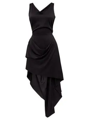 MY MOKONDO Transformable Asymmetrical Draped Dress With High Neck - Black