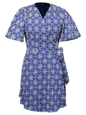 SMART AND JOY Wrap Geometric Mini Dress - Blue