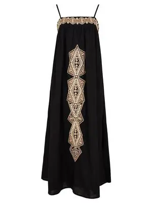 RAFFYA Embroidered Maxi Dress - Black