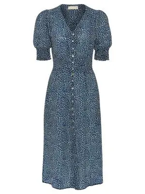 GUINEA Silk Summer Dress Navy Abstract Leopard Print - Blue