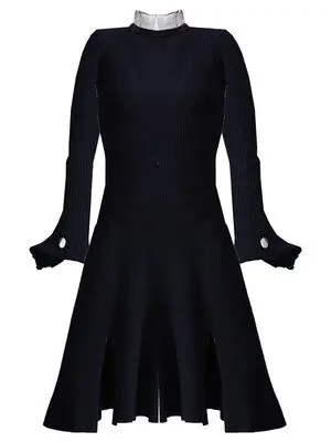 SMART AND JOY Pleats Collar Preppy Knit Midi Dress - Blue