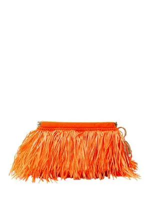 SPEIRA Speira Raffia Fringe Clutch With Hoop Detail Orange