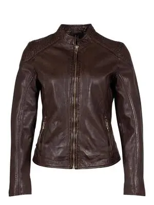 Mauritius Basket Weave Leather Jacket Alisah Dark - Brown