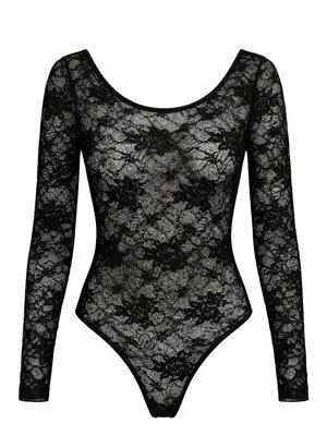 NO COMMENT Lebodi Muse. Lace Transparent Bodysuit Long Sleeves - Black