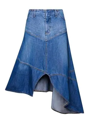 LOVE AND NOSTALGIA Little Wildflower Denim Midi Skirt - Blue