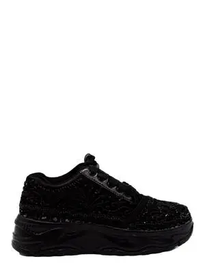 RETTROSE Iris Luxury Noir Satin Handmade Embellished Trainers - Black
