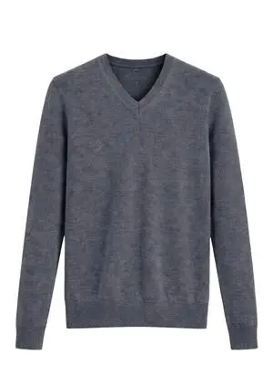 NUVV COLLECTION V-neck Merino Wool Sweater Italian Premium Yarn - Grey