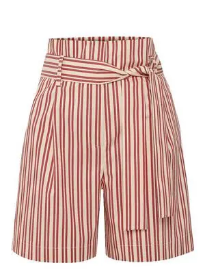 EXQUISE High Waisted Tie Waist Shorts With Vertical Stripes - Red