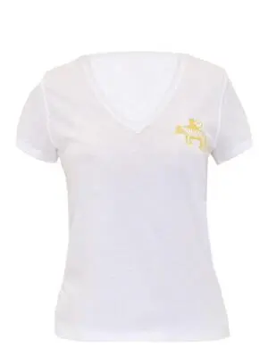 TIGER AND THE MONKEY White / Yellow Signature White Cotton Slub V Neck Tee Shirt Yellow Logo - White/yellow