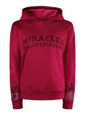 MIRACLES MANIFESTER Positive Affirmation Hoodie With Rhinestone Design - Red