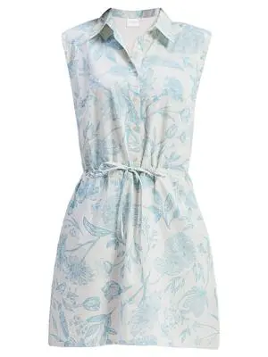 REISTOR Drawstring Shirt Dress In Florals Blue