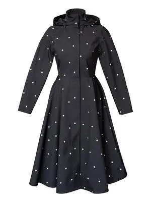 RAINSISTERS Polka Dot Fitted & Flared Coat With Detachable Hood - Black