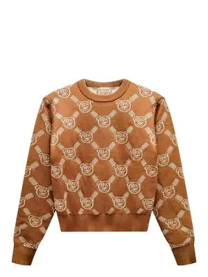 X ILONA BLUE Reversible Jacquard Knit Sweater - Brown