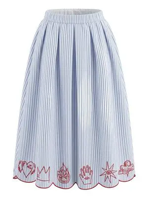 KING NAKED Striped Embroidered Midi Skirt - Blue