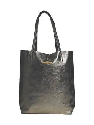 BETSY & FLOSS Milan Soft Leather Tote Bag In Gunmetal Silver