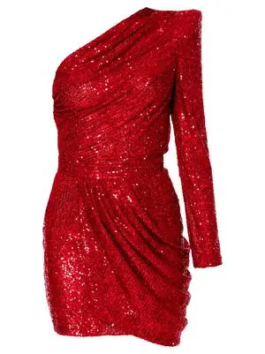 AGGI BY HALEWSKI Valentina Fire Asymmetric Sequin Mini Dress - Red