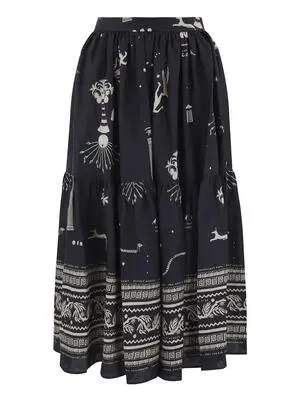 KLEMENTS Eidothea Tiered Maxi Skirt In Ancient Hearts Print - Black
